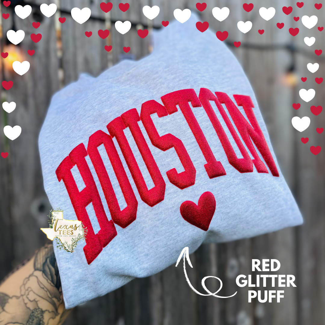 Houston Heart - Red Glitter Puff – shoptexastees